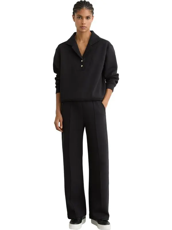 REISS Premium Interlock Wide-leg Joggers - Black