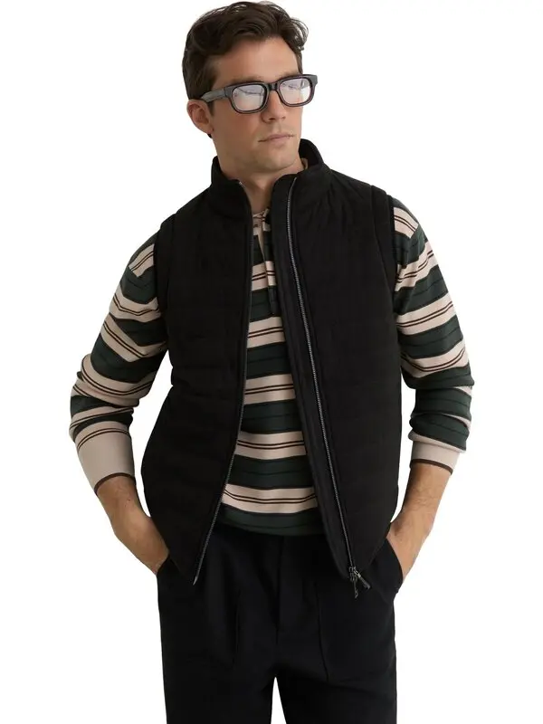 REISS Quilted Funnel Neck Gilet - Black