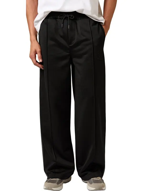 REISS Monogram Cotton Wide-leg Joggers - Black