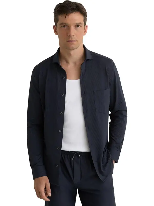 REISS Seersucker Cutaway-collar Shirt Regular-fit - Navy