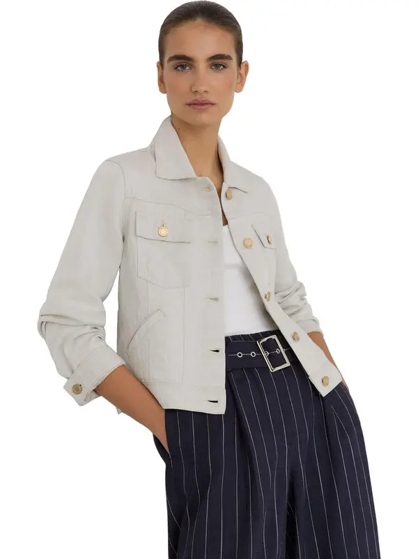 REISS Lyocell-linen Trucker Jacket - Neutral
