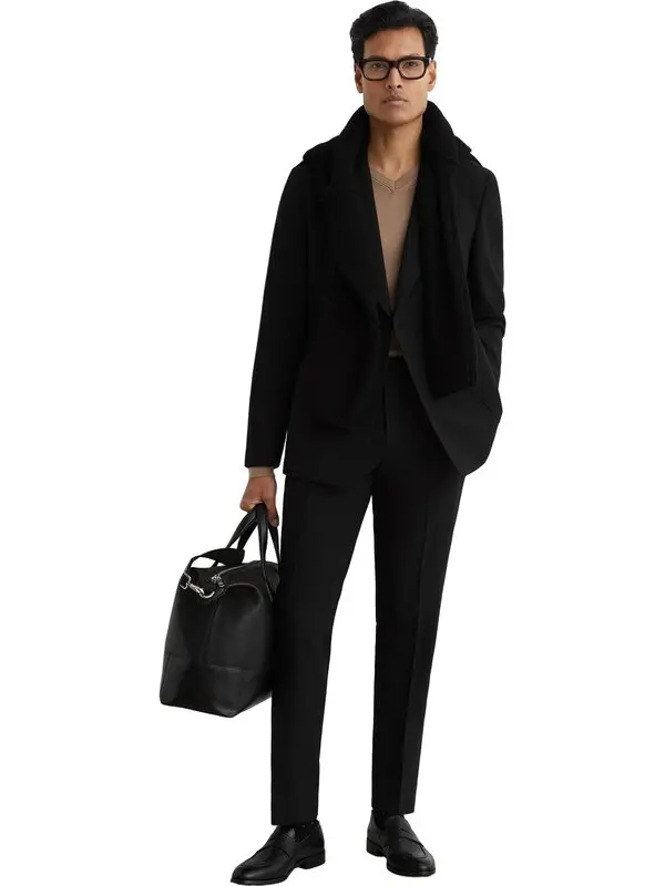 REISS Belmont Textured Wool Blend Slim Fit Suit Trousers - Black