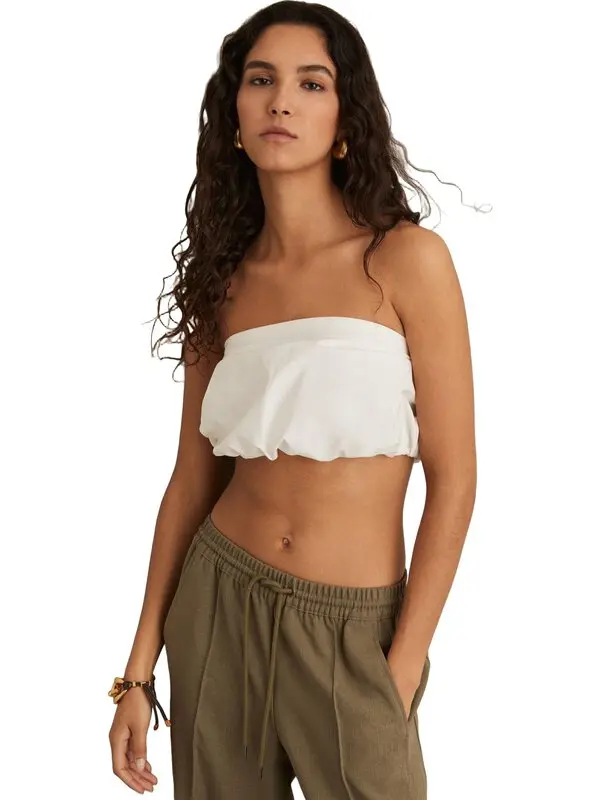 REISS Cotton Blend Bandeau Puffball Top - Ivory