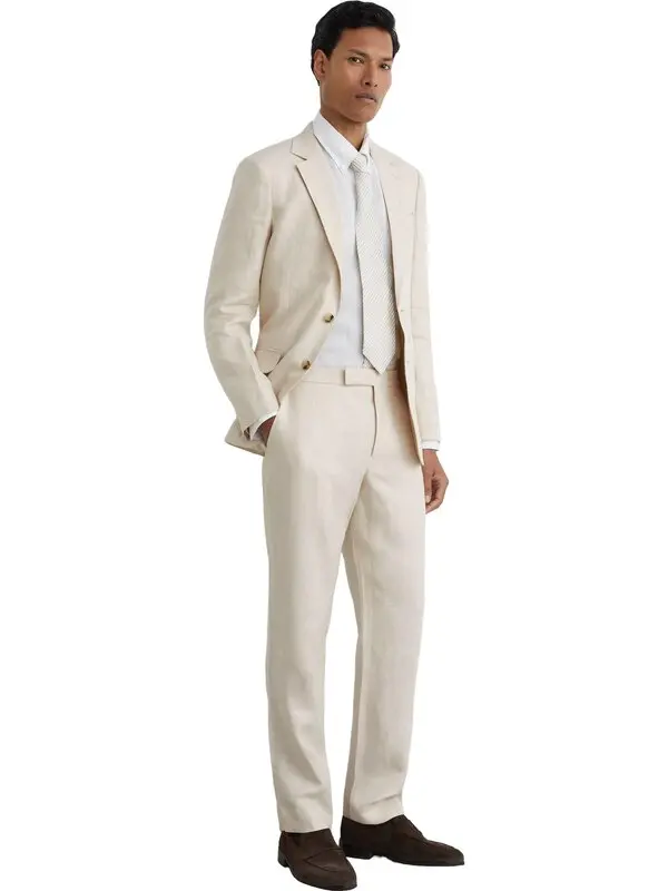 REISS Tailored Fit Linen-twill Suit Trousers - Stone