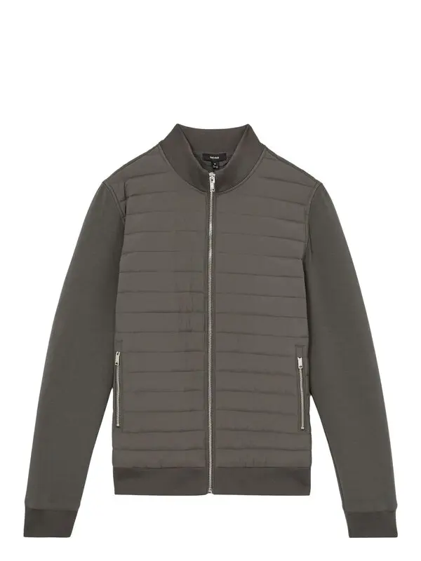 REISS Freddie Hybrid Quilted And Interlock Zip Jacket - Sage
