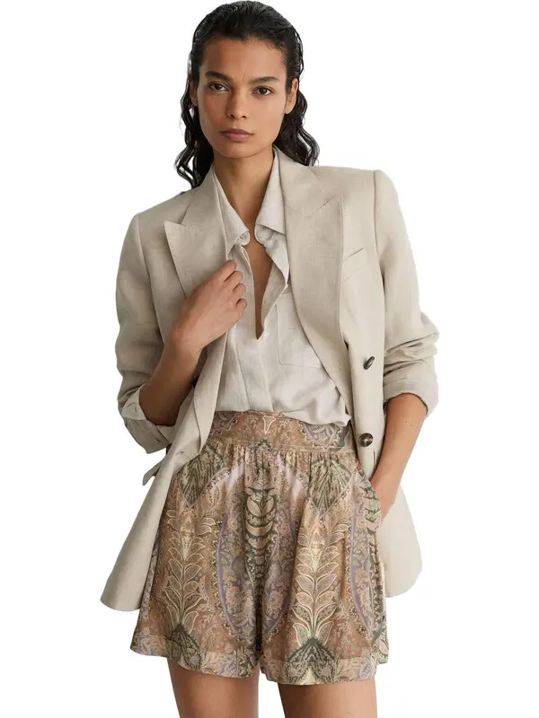 REISS Neutral & Grey Paisley-print Shorts - Neutral/grey