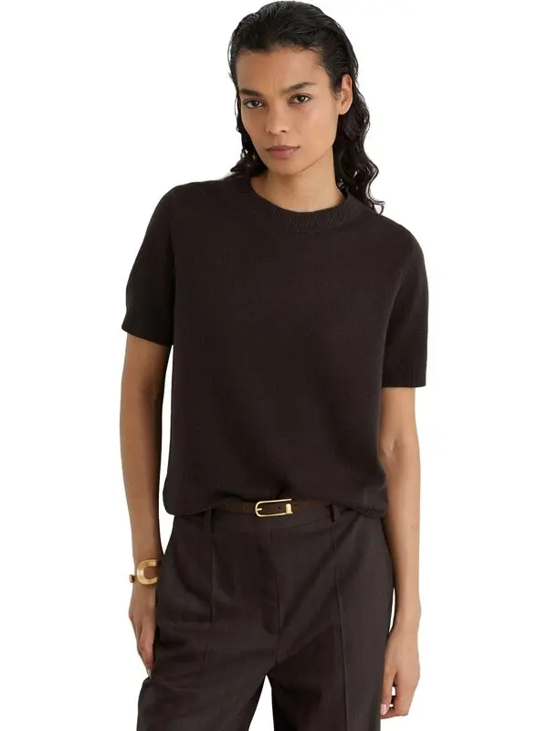 REISS Cashmere Crew-neck T-shirt - Grape Burgundy