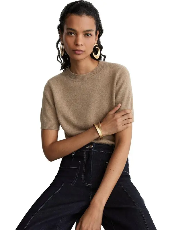 REISS Cashmere Crew-neck T-shirt - Neutral