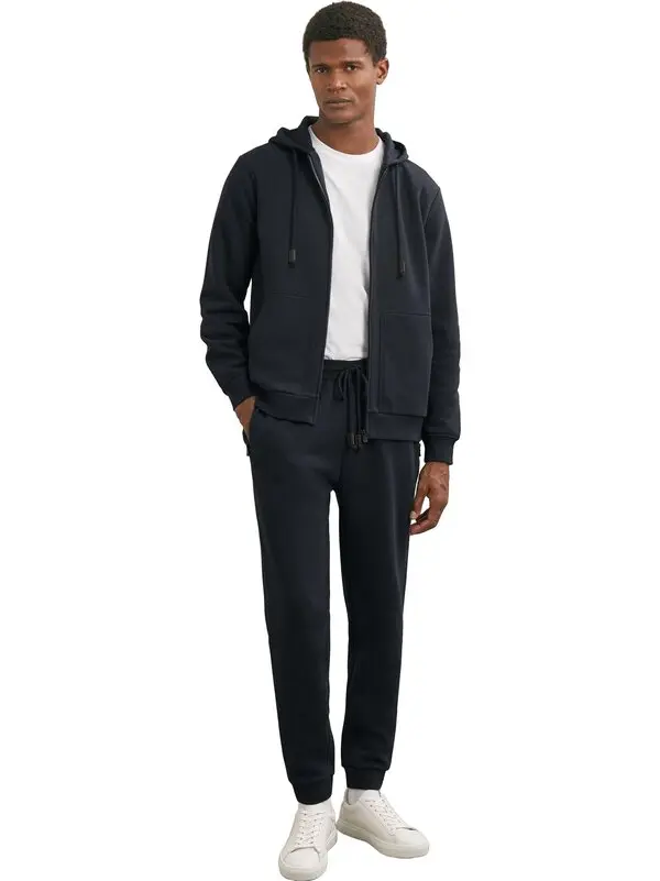 REISS Cotton-blend Drawstring Joggers - Navy