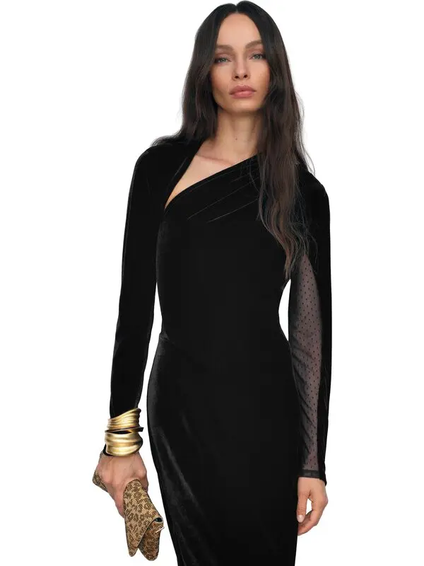 REISS Velvet Sheer-panel Cut-out Midi Dress - Black