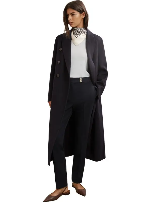 REISS Gabriel Tapered Button-detail Trousers - Navy