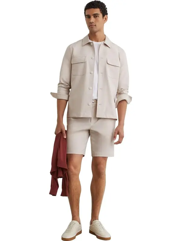 REISS Technical Stretch Shorts - Stone