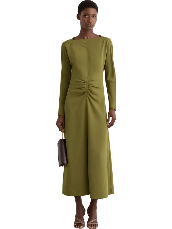 REISS Adriana Chartreuse Ruched Long-sleeve Midi Dress - Chartreuse Green