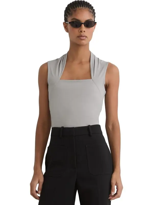 REISS Square-neck Ruched Sleeveless Top - Grey
