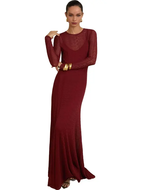 REISS Stitch Detail Maxi Dress - Red