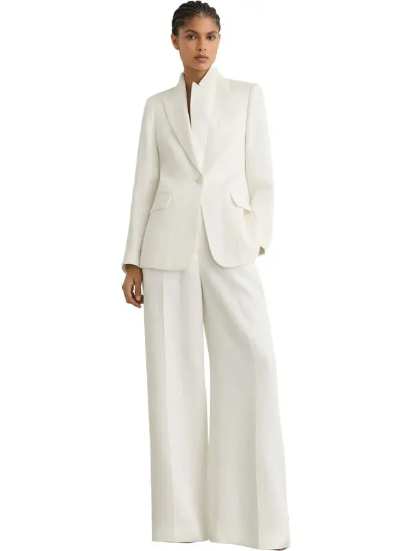 REISS Linen-blend Single-breasted Suit Jacket - White