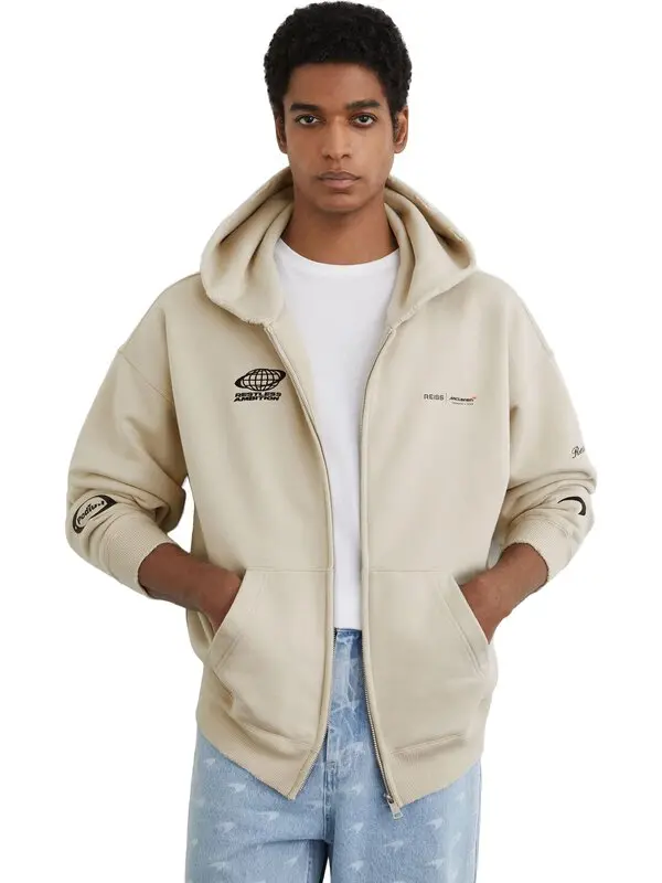 REISS X Mclaren F1 Team Racing Zip-through Hoodie -fit - Stone