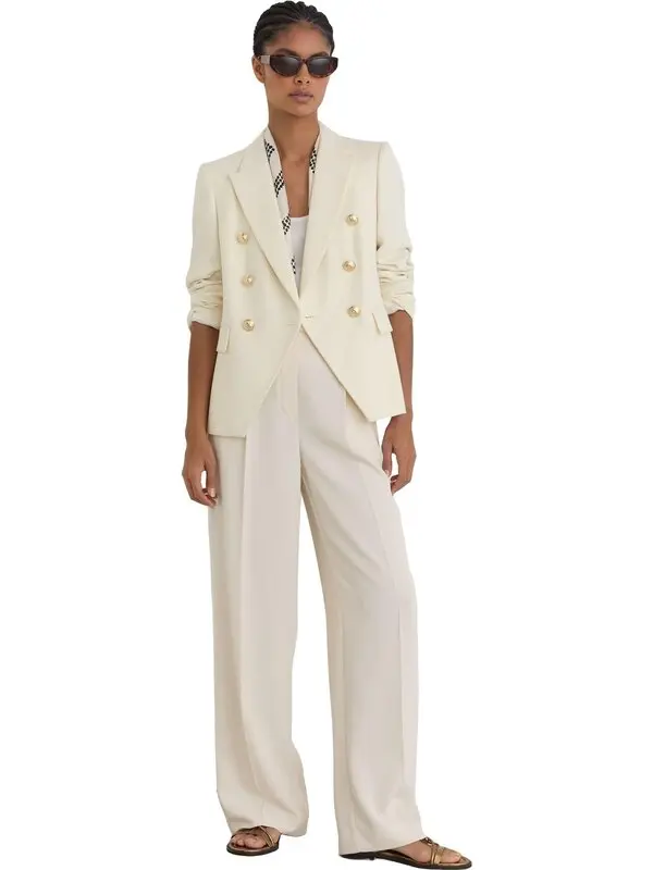 REISS Tailored Fit Textured Double Breasted Blazer - White