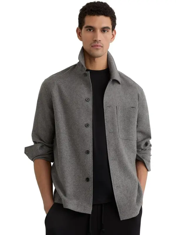 REISS Wool-blend Patch-pocket Overshirt - Soft Grey