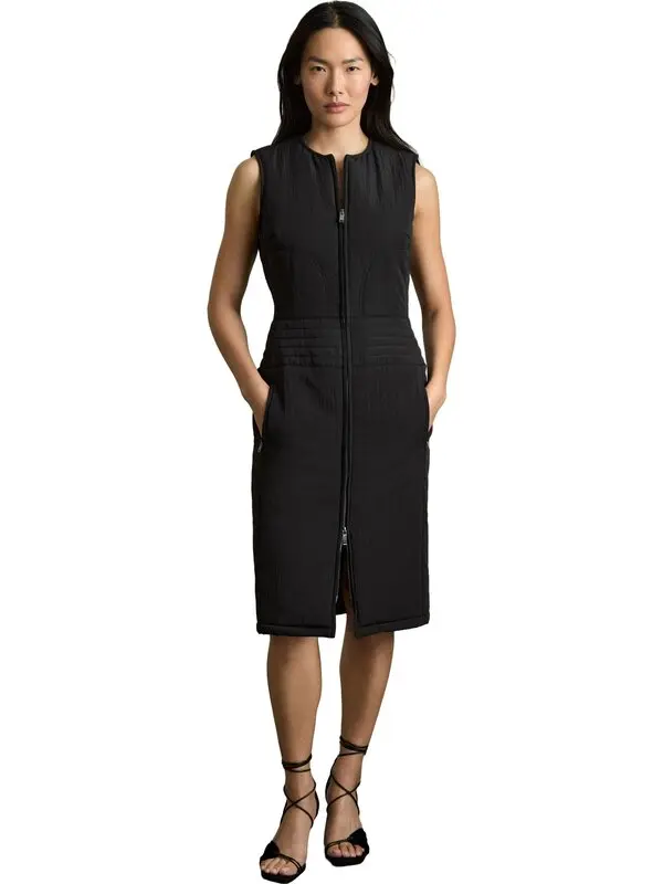 REISS Quilted Zip-through Sleeveless Dress - Black