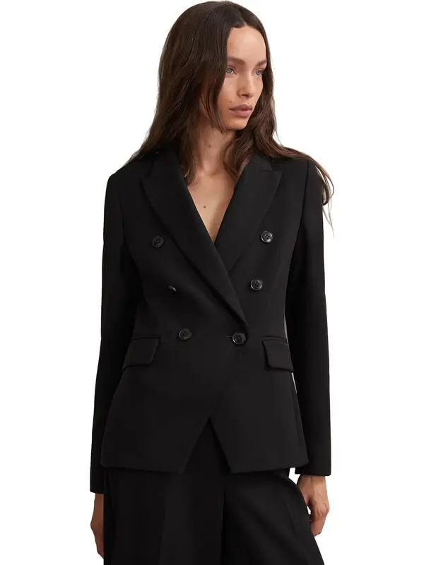 REISS Double-breasted Peak Lapel Blazer - Black