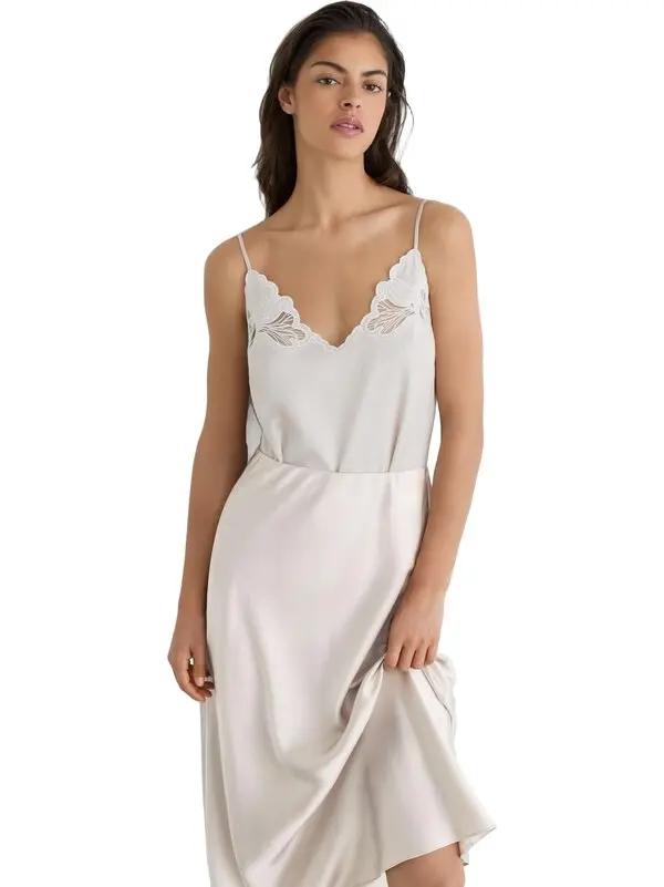 REISS Silk Slip Midi Skirt - Silver