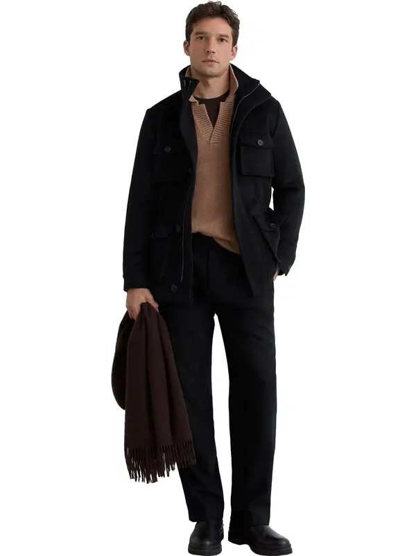 REISS Wool-blend Four-pocket Jacket - Navy