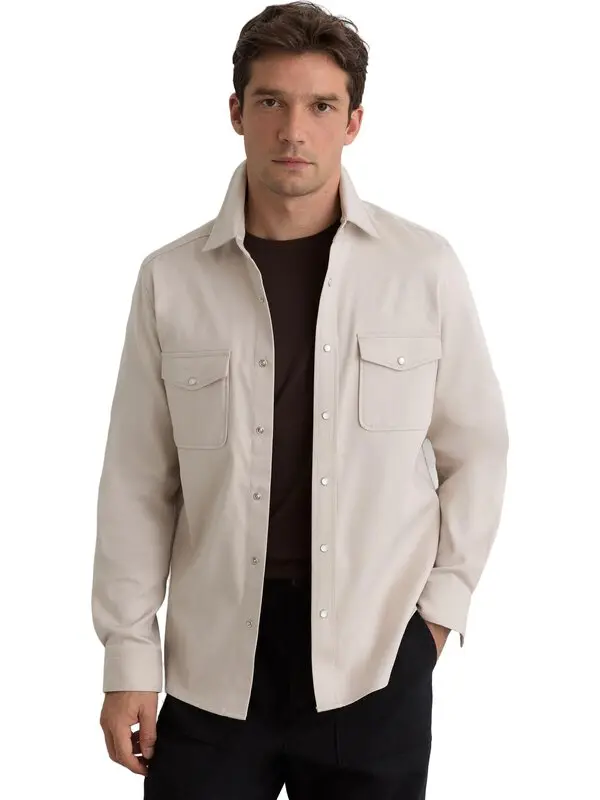 REISS Cotton-twill Twin-pocket Overshirt With Stretch - Stone