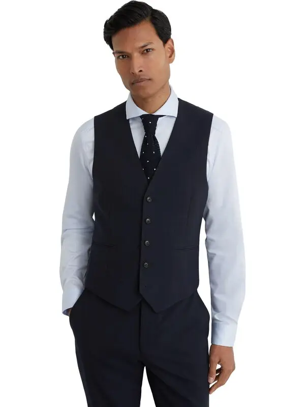 REISS Belmont Single-breasted Wool Blend Waistcoat - Navy
