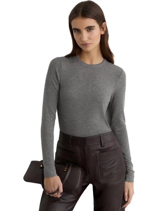 REISS Jersey Crew-neck Long-sleeve Top - Grey