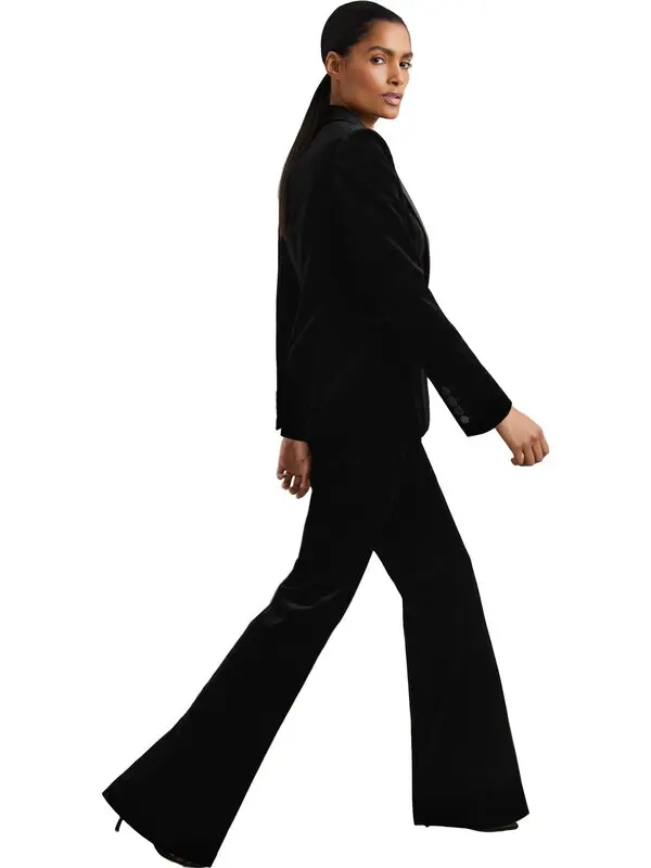 REISS Petite Velvet Flared Trousers - Black