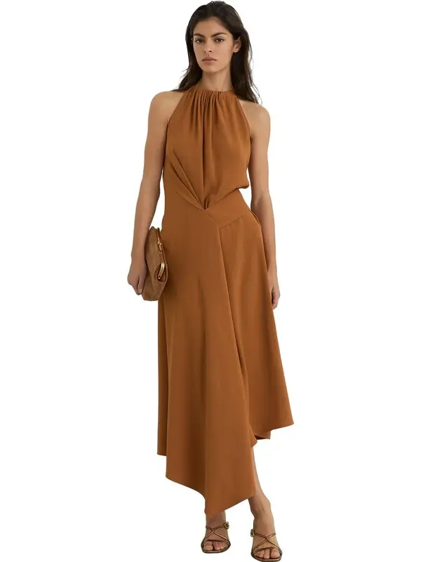 REISS Maeve Rust Drape-detail Sleeveless Midi Dress - Rust Orange