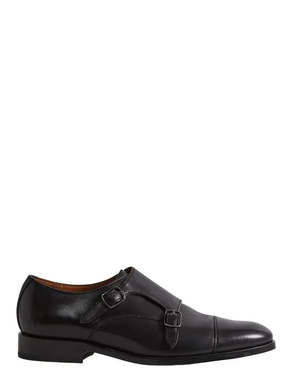 REISS Leather Double Monk Strap Shoes - Black
