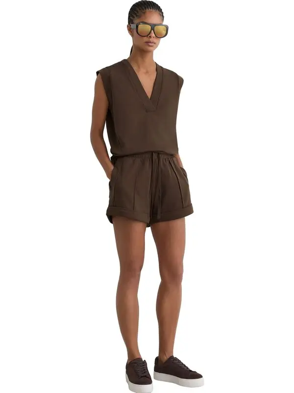 REISS Cotton-blend Drawstring Sweat Shorts - Chocolate Brown