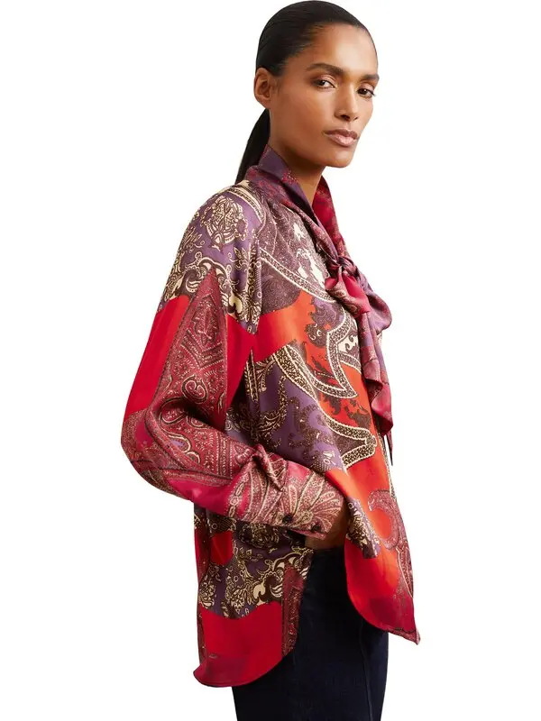 REISS Paisley-print Tie-neck Silk Blouse - Red
