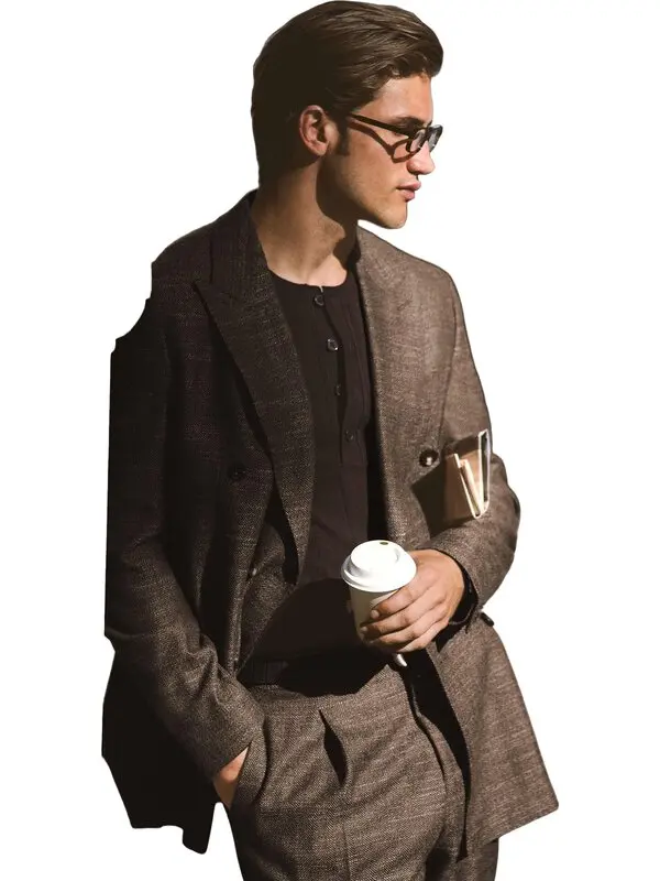 REISS Wool-blend Double-breasted Herringbone Blazer Classic-fit - Brown
