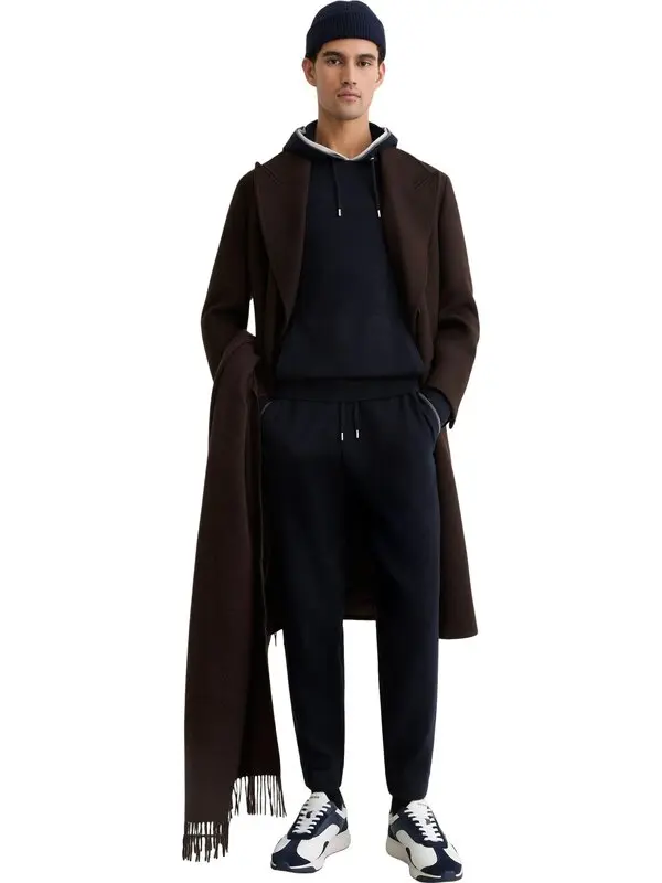 REISS Wool Tipped Drawstring Joggers - Navy