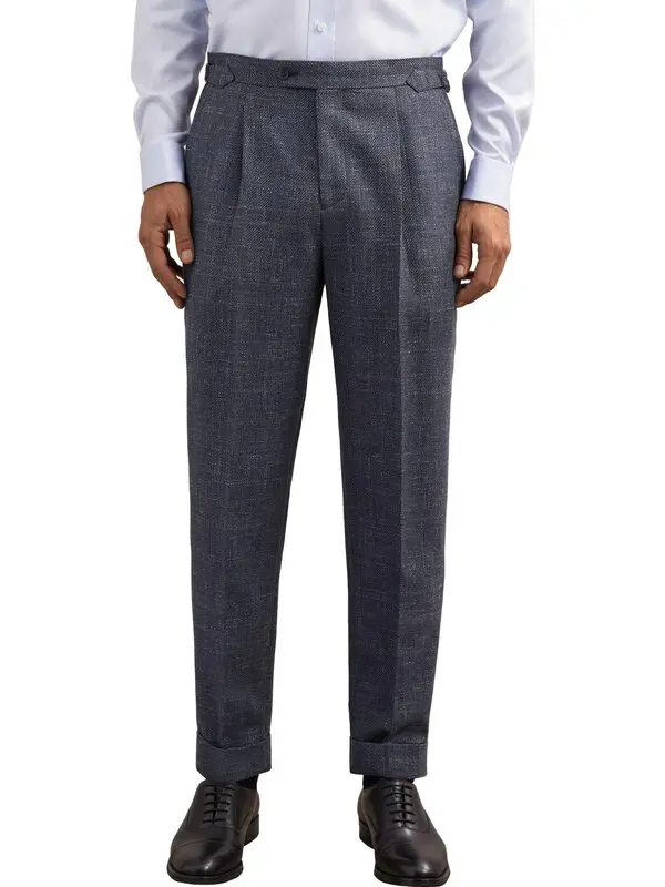 REISS Tailored-fit Wool-blend Herringbone Trousers - Navy