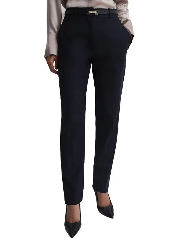 REISS Wool Blend Tapered Suit Trousers - Navy