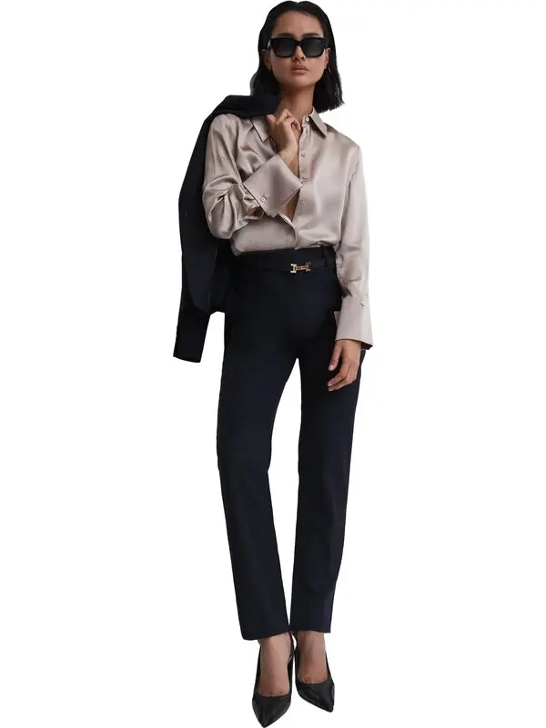 REISS Blue Wool Tapered Suit Trousers - Navy