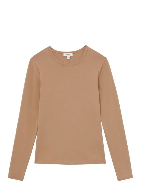 REISS Cotton Crew-neck Long-sleeve T-shirt With Stretch - Camel