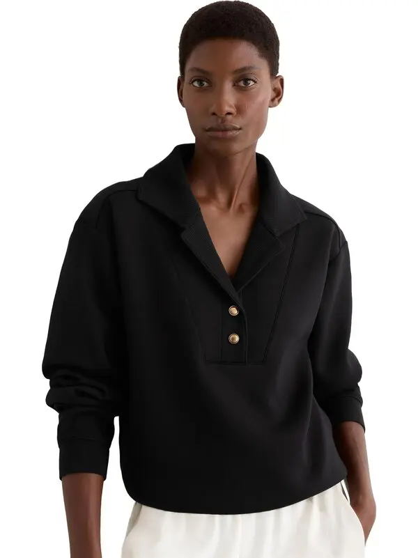 REISS Premium Interlock Collar Sweatshirt - Black