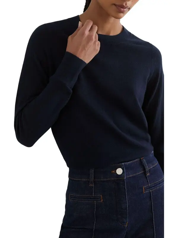 REISS Merino Wool Crew-neck Jumper - Navy
