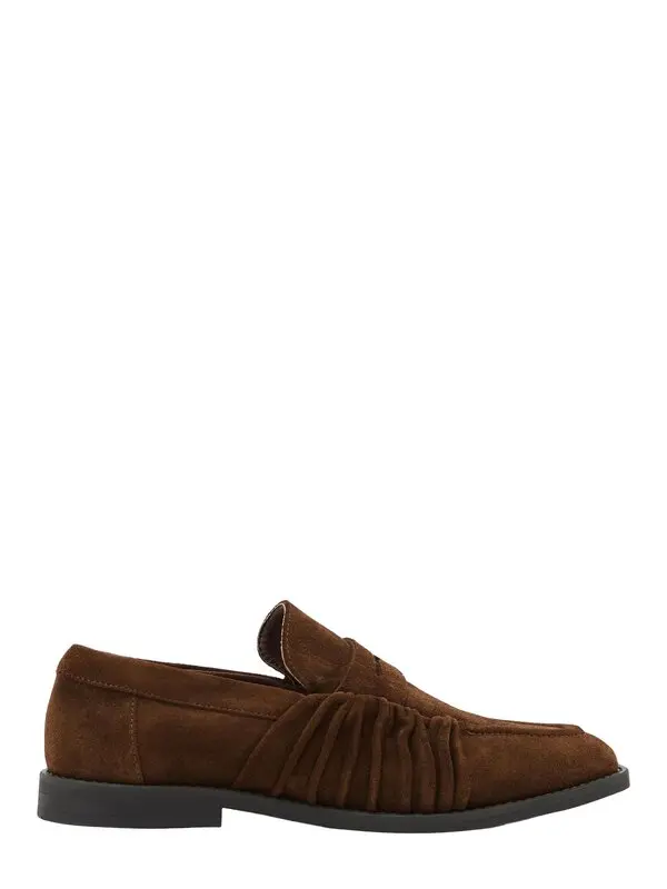REISS Suede Ruched Penny Loafers - Tan