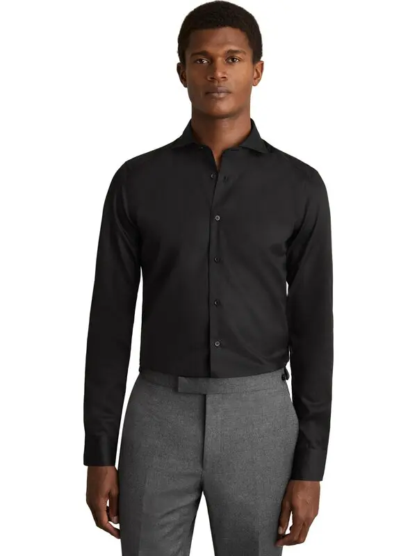 REISS Slim Fit Two-fold Cotton Shirt - Black