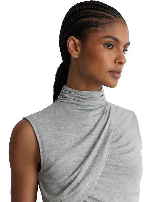 REISS Wanda Ruched High-neck Top - Grey