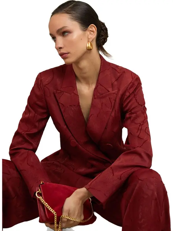 REISS Atelier Jacquard Double-breasted Blazer - Red