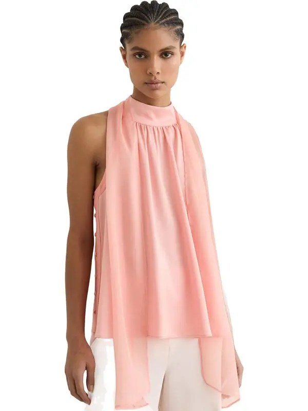 REISS Satin Sleeveless Scarf-neck Top - Pink