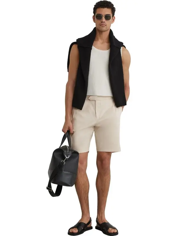 REISS Cantwell Cotton-blend Tailored Shorts With Side Adjusters - Stone