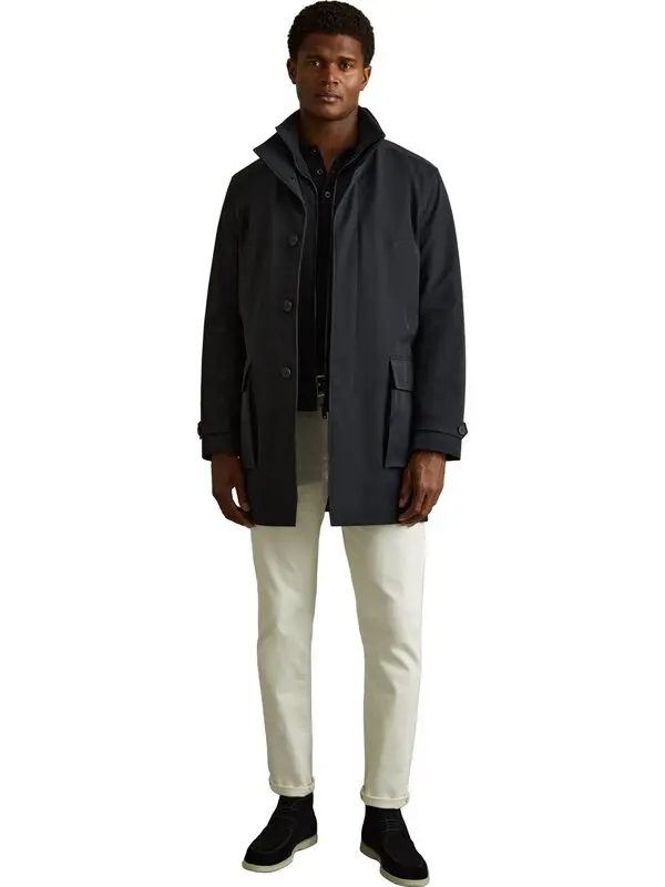 REISS Hybrid Removable Gilet Overcoat - Navy